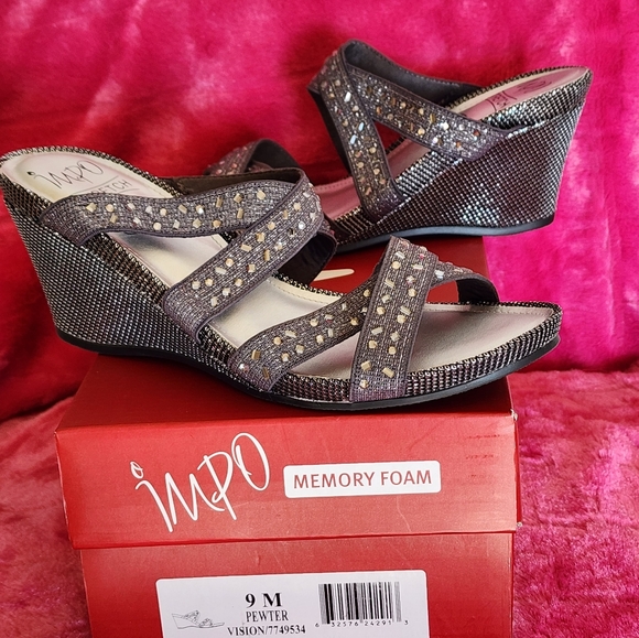 Impo | Shoes | Impo Stretch Pewter Wedge Vision Memory Foam Size 9m ...